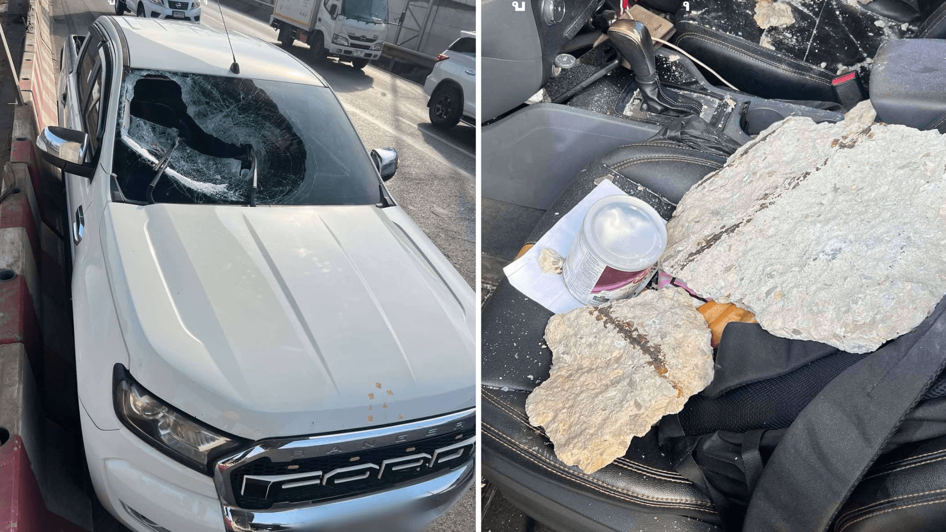 Driver injured by cement block falling from Rama 2 expressway construction