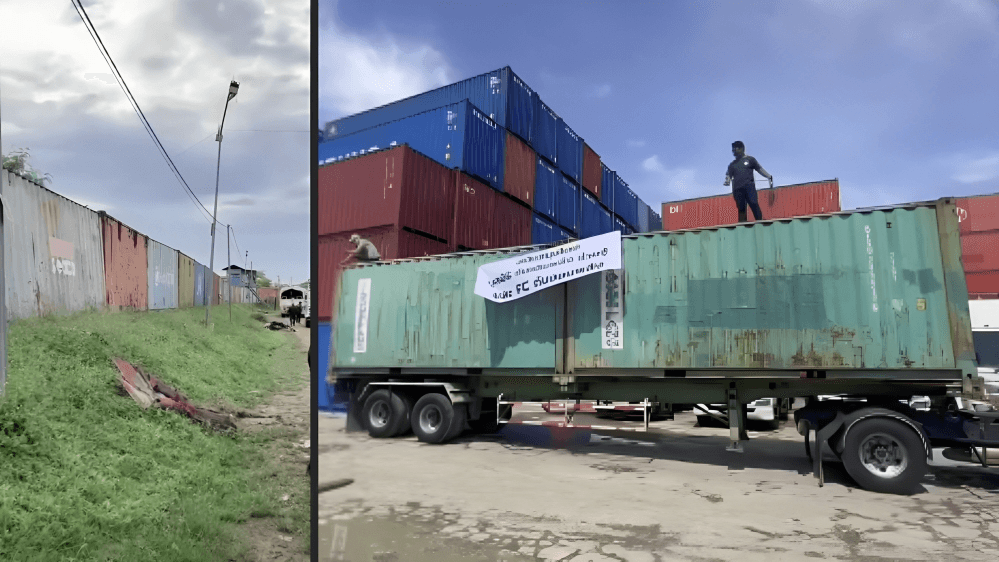 Cargo containers arrive in Ban Nong Chan to reinforce border wall